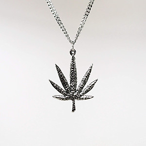 Real Metal Marijuana Weed Pot Leaf Green Enamel on Silver Finish Pewter Pendant Necklace