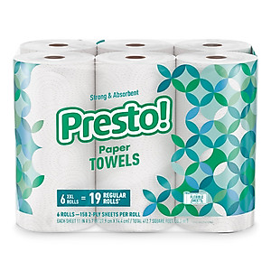 Amazon Brand - Presto! Flex-a-Size Paper Towels, 158-Sheet Huge Roll, 6 Count (Pack of 2), 12 Huge Rolls = 38 Regular Rolls