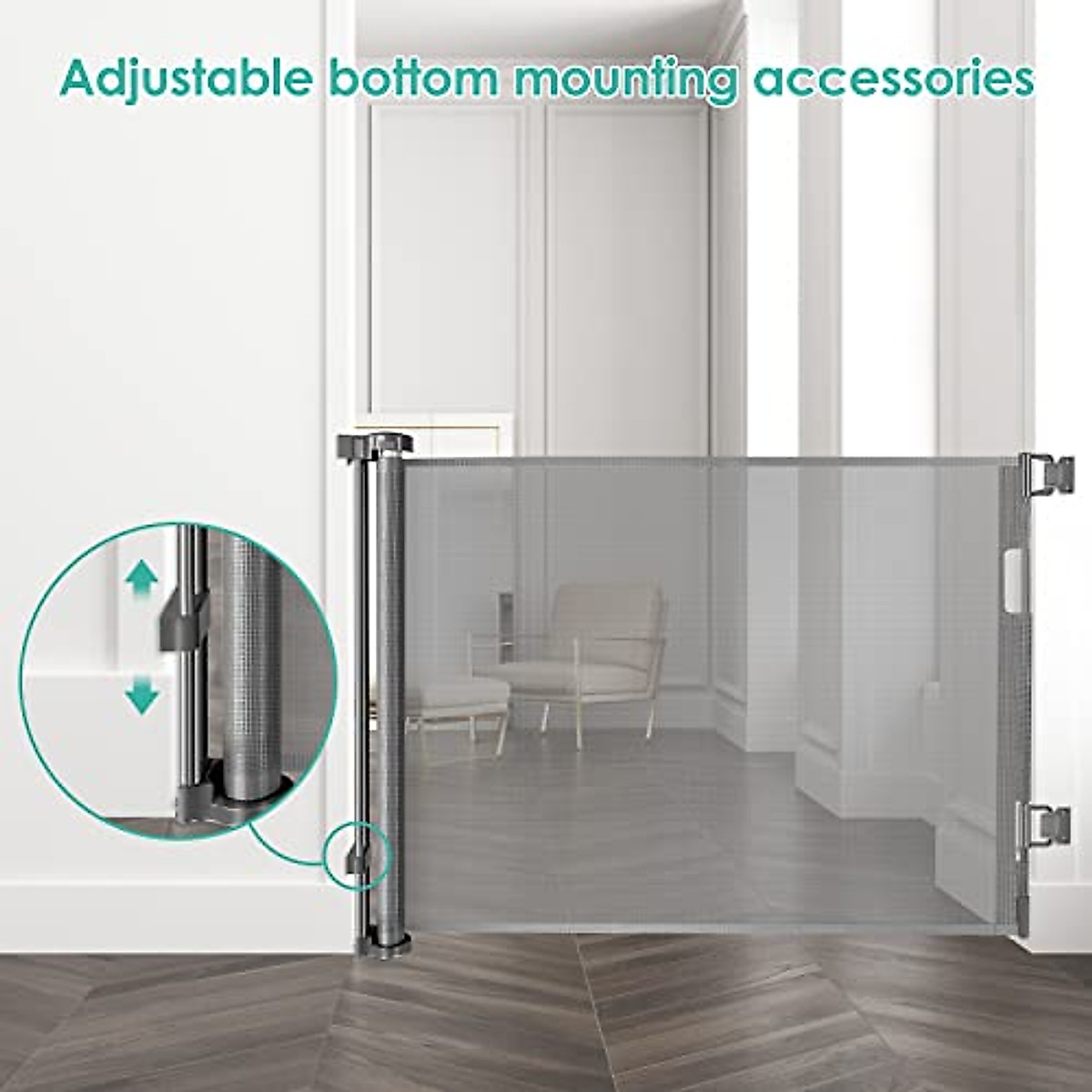 Retractable Baby Gate 65" Dog Gate Mesh Safety Pet Gate Indoor Outdoor Child Safety Baby Gates for Stairs, Doorways, Hallways