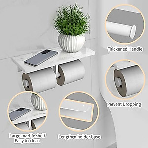 Toilet Paper Holder with Shelf，Wall Mounted Black Toilet Paper Holder，Marble Tissue Roll Holder for Bathroom Washroom, Marble Top Toilet Paper Holder Brushed Nickel