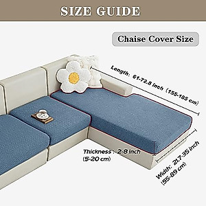 Jin Le 2 PCS Couch Cushion Covers for Sectional Sofa (3 Seater + 1 Chaise, Blue) Jacquard Chaise Anti-Slip with Elastic Bottom and Ties