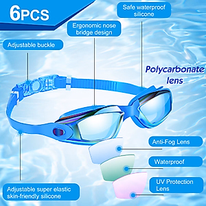 Flutesan 6 Pcs Swim Goggles Swimming Equipment Swimming Goggles Sport Swimming Goggles for Women Men Adult Youth (Bright Color)