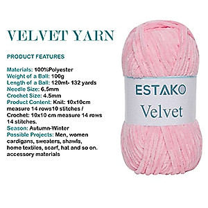 Estako Velvet Chenille Blanket amigurumi Yarn for Crocheting and Knitting Super Bulky 100 gr (132 yds) (1310 - Baby Pink)