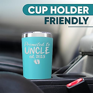 shop4ever Promoted to Uncle Est. 2025 Tumbler Insulated Tumbler 20 oz. with Lid, Stainless Steel Cups Travel Coffee Mug New Uncle Baby Announcement Gift (Teal)