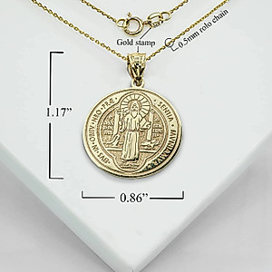 Medalla De San Benito Saint St Benedict 10K Yellow Gold Coin Pendant