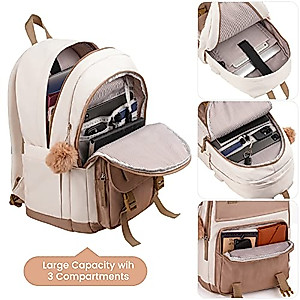 MOMUVO Backpacks for Girls, 15.6 Inch Laptop School Bag Cute College Backpack Large Bookbags for Teens Women Students Anti Theft Travel Daypack (Khaki & Beige)