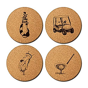 Unique Gift for Golfers - Golf-Themed Cork Coasters (Set of 4) - It's a Great Dad Golf Gift, Gift for Men, or a Golfer Gag Gift, Sustainable and American-Owned