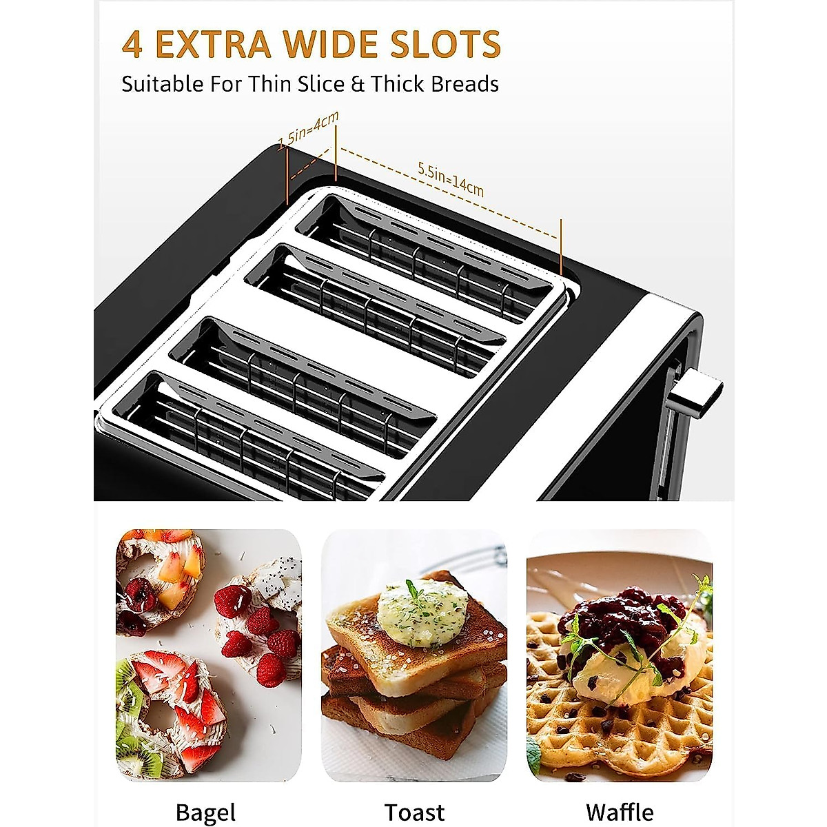 Gevi Toaster 4 Slice,Led Display Touchscreen Bagel Toaster with Dual Control Panels of Bagel/Reheat/Defrost/Cancel/Toasting One Slice/Longer Function,6 Shade Setting