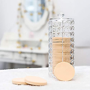 Acrylic Makeup Cotton Pad Holder, Luxspire Clear Diamond Pattern Cotton Pads Organizer dispenser Bathroom Jars for Round Cotton Display Stand Cosmetic Makeup Storage Box with Lid - Clear