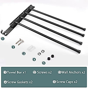 TONIAL Towel Bar 15.5 Inch, Upgraded Swivel Towel Rack Aviation Aluminium Four in ONE Towel Racks for Bathroom Space Saving Swing Out 180° Rotation Towel Hanger Holder Wall Mount, Matte Black