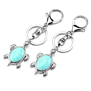 Jovivi Sea Turtle Natural Crystal Stone Multicolored Keychain Gemstone Chakra Keyring for Couple Best Friend Gift