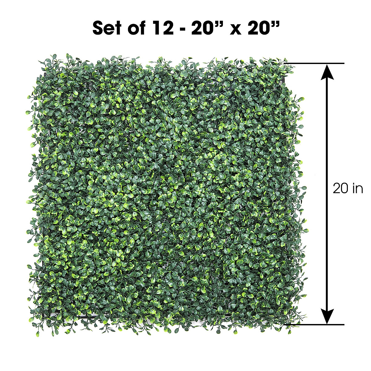 Artificial Boxwood Hedge Panels for Wall Backdrop, Divider Screen, Privacy Fence, Party Decor 20” x 20” Set of 12 Faux Greenery Fake Grass Garden Turf Foliage Tile Mats for Indoor, Outdoor Decoration