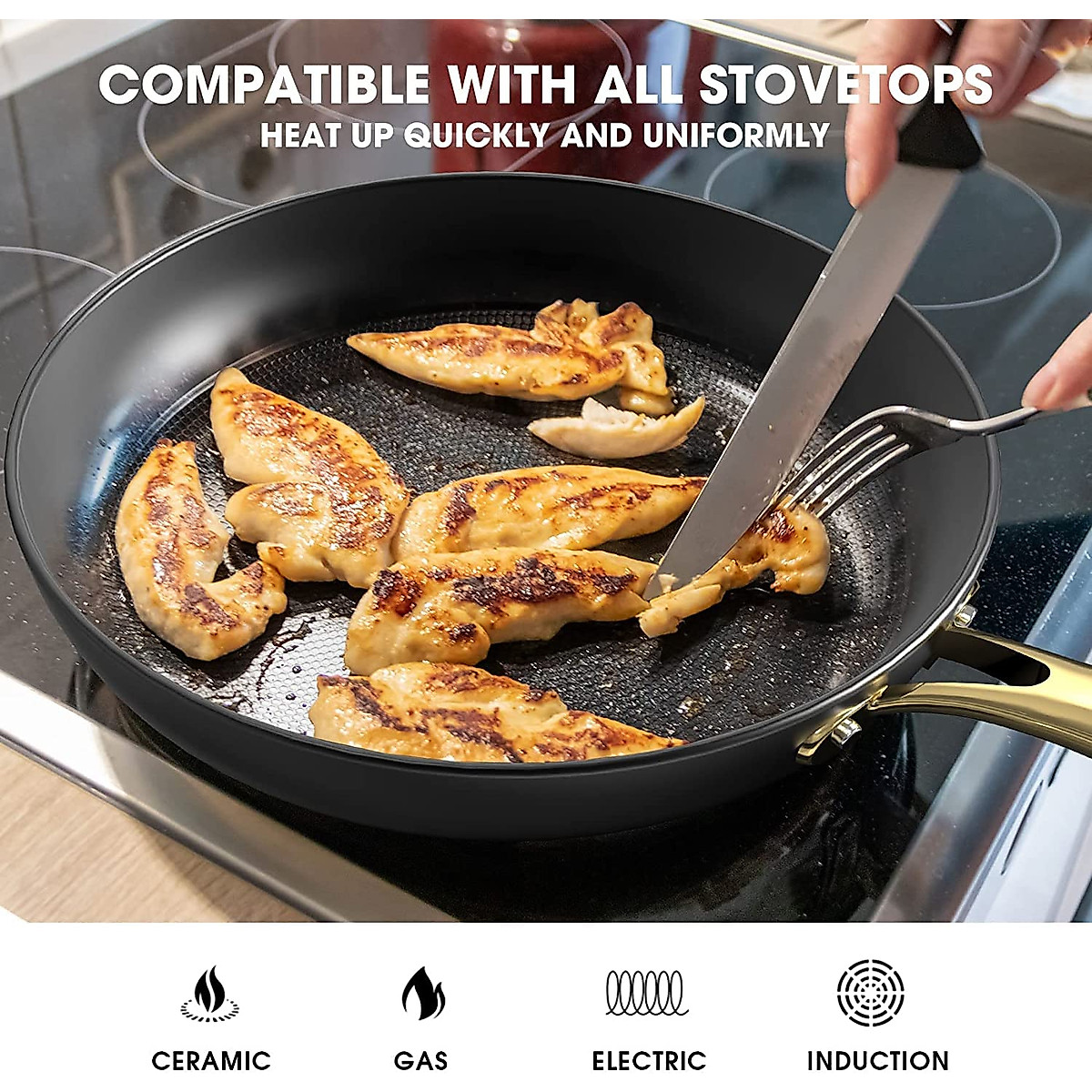 imarku Cast Iron Skillets, 12 Inch Cast Iron Pan, Professional Non Stick Frying Pans Long Lasting Nonstick Frying Pan Nonstick Pan Stay Cool Handle Easy Clean Unique Christmas Gift for Men and Women