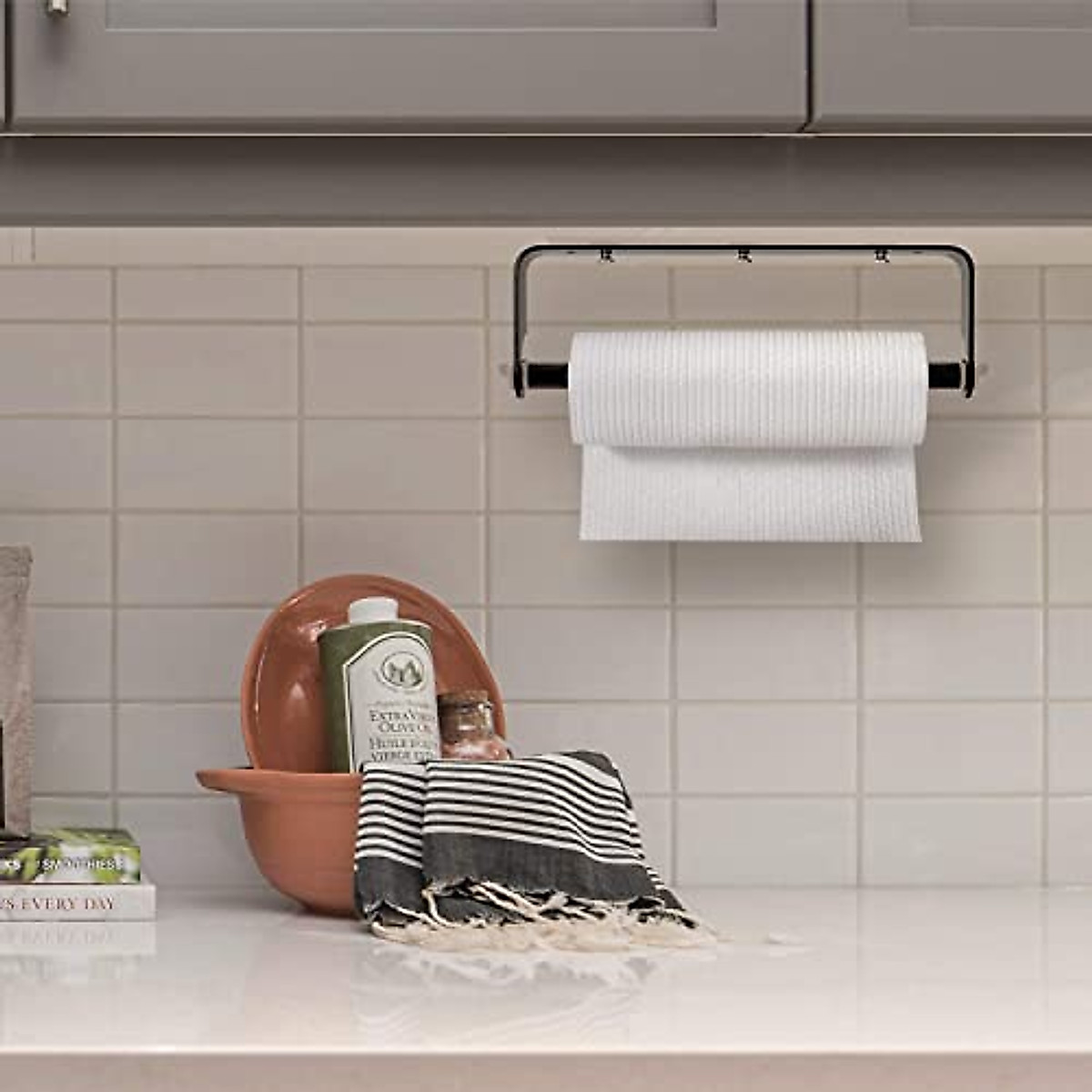 ORLESS Adhesive Paper Towel Holder Under Cabinet & Wall Mount, No Drilling Suitable for Kitchen Bathroom - Black