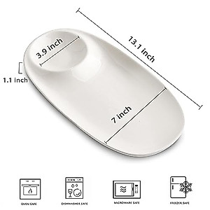 XINLTC 13 inch Ceramic Chip & Dip Platter, Oval Chip and Dip Serving Dish, Divided Serving Platter Perfect for Appetizer, Dessert, Guacamole, Hummus, Veggies, Candy and Snacks-2 pack