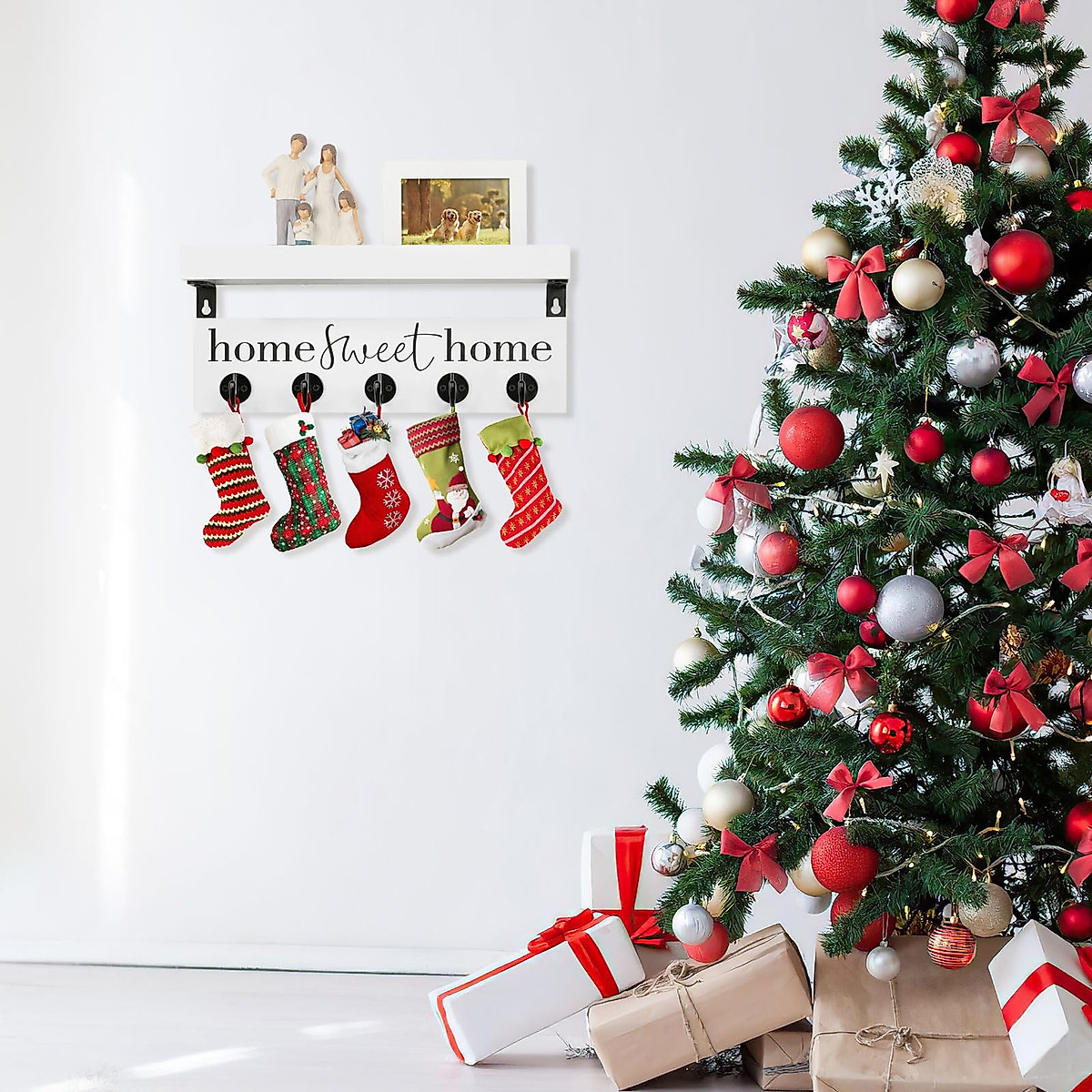 FIPUTE Christmas Stocking Holder for Wall Hanging, Wooden Stocking Hangers for Wall, Christmas Stocking Hook Decoration, Christmas Fireplace Mantel Decorations, (14" x 6.3" x 3.9") White