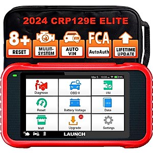 LAUNCH CRP129E OBD2 Scanner, 2024 Elite Ver 4 Systems Diagnostic Scanner with 8 Resets, Oil, EPB, SAS, Throttle, D.P. F Reset, ABS Bleeding, Injector Coding, FCA AutoAuth, Auto VIN, 5 Year Backup