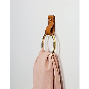 KEYAIIRA - Small Leather Wall Hook, wall hanging strap towel hook for wall leather loop strap for scarf storage boat paddle holder minimal towel bar rack storage