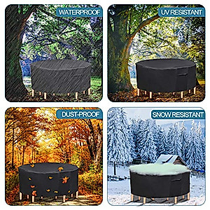 PATIOPTION Round Patio Table Covers, Patio Furniture Set Covers 600D 62'' Outdoor Furniture Covers Waterproof Garden Table Chairs Set Covers Heavy Duty Cover UV Resistant Dustproof Anti-Fading Cover