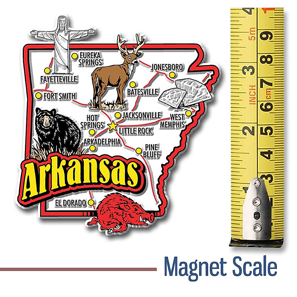 Arkansas Jumbo State Magnet by Classic Magnets, 3.5" x 3.7", Collectible Souvenirs Made in The USA