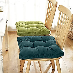 Tiita Square Chair Pads and Cushions Outdoor Floor Pillow 18x18 Inch Seat Pad with Ties for Office Dining Room Adults Garden Set of 2, Dark Greeen