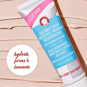 First Aid Beauty Hello FAB Coconut Skin Smoothie Priming Moisturizer, 2-in-1 Moisturizer and Makeup Primer – 1.7 Oz.