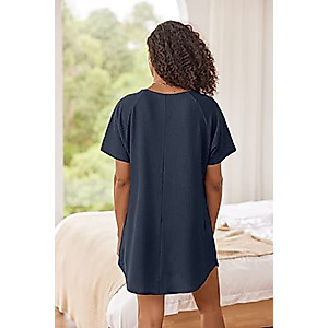 Ekouaer Women Casual Night Shirt Long Sleeve Nightgown Plain Round Neck Sleepwear Bluish Violet M