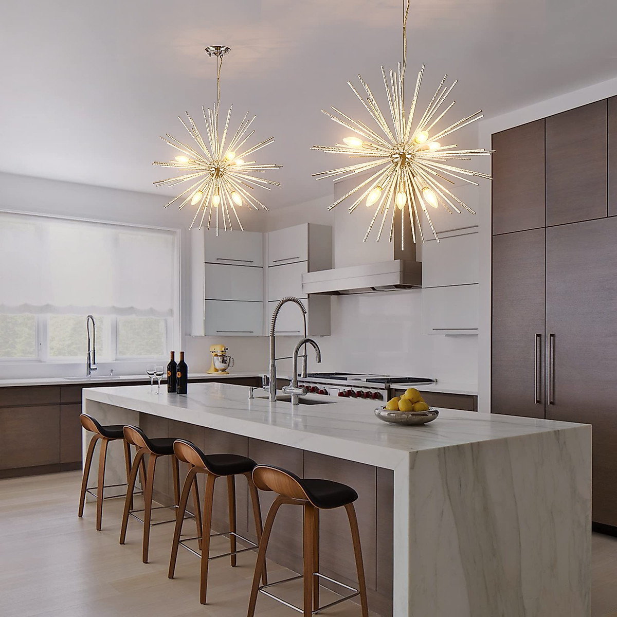 Modern Chrome Sputnik Chandeliers,6-Light Starburst Firework Ceiling Lights Dining Room Chandelier Light Fixture for Living Room, Bedroom, Kitchen, Entryway, Foyer,Dia 25",E12 Sockets