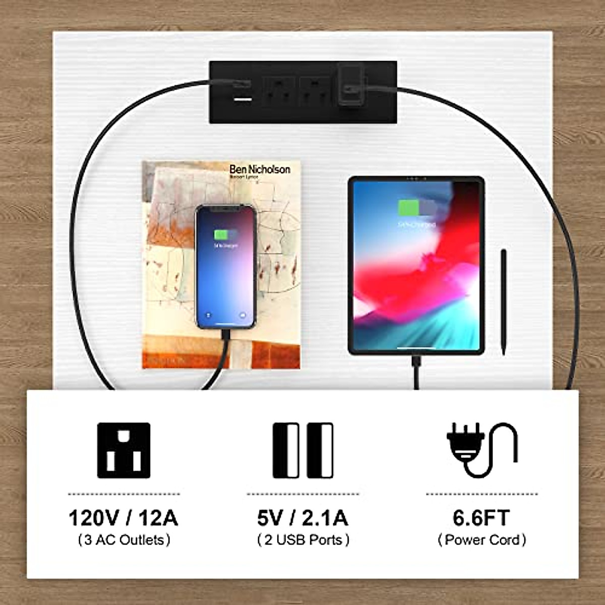 Ecoprsio Nightstand Set of 2 with Charging Station, End Table Bedside Table with USB Ports, Modern Nightstands with Drawers Storage Shelf, Wood Night Stands for Bedroom, Living Room, Sofa Couch, White