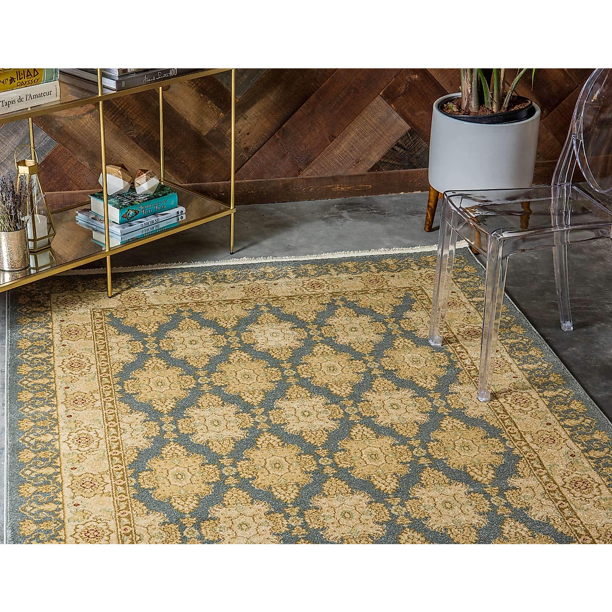 Unique Loom Edinburgh Collection Area Rug-Zinnia, 10 ft 6 in x 16 ft 5 in, Blue/Beige