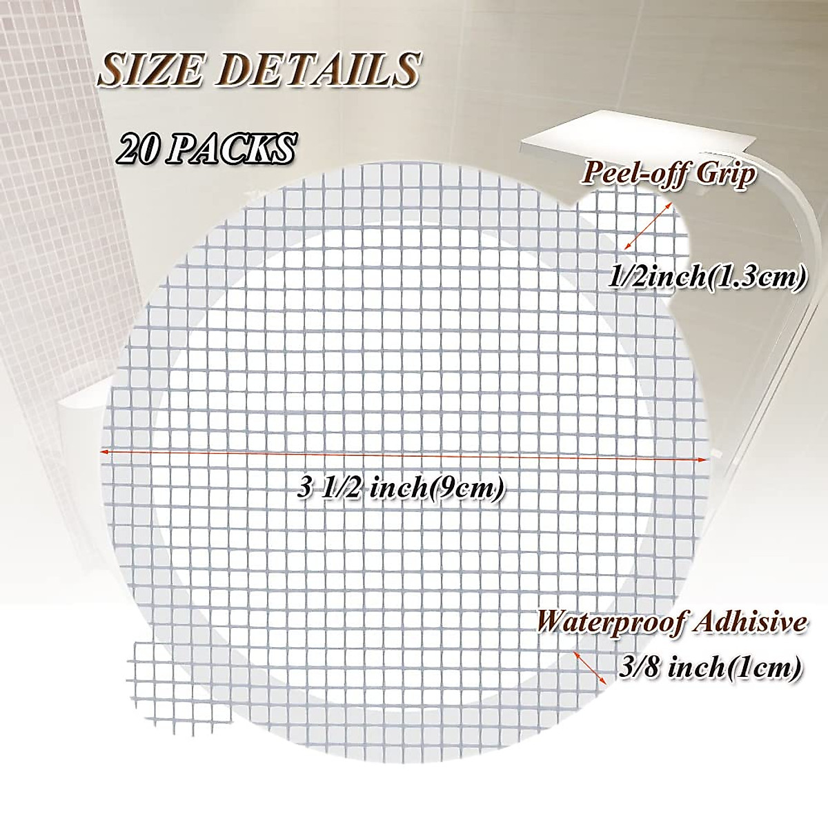 Disposable Shower Drain Hair Catcher, 20pcs Hair Catcher Mesh Stickers Waterproof Hair Catcher Shower Drain Floor Sink Strainer Filter Mesh (20pcs White)