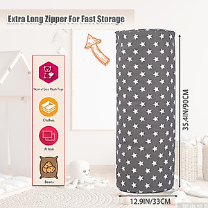 SANFERGE Stuffed Animal Storage Bean Bag Chair Cover (No Filler), Cylinder Plush Toy Storage Stuff and Sit Seat for Kids Boys and Girls, Canvas Large Soft Sit & Play Sofa with YKK Zipper