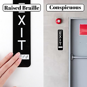Vertical Exit Sign with Braille - 8x2 inch ADA Compliant Exit Sign with Braille Exit Signs for Business Raised Braille with Adhesive for Indoor Outdoor Public Office Hotel Workplace 6 Pcs