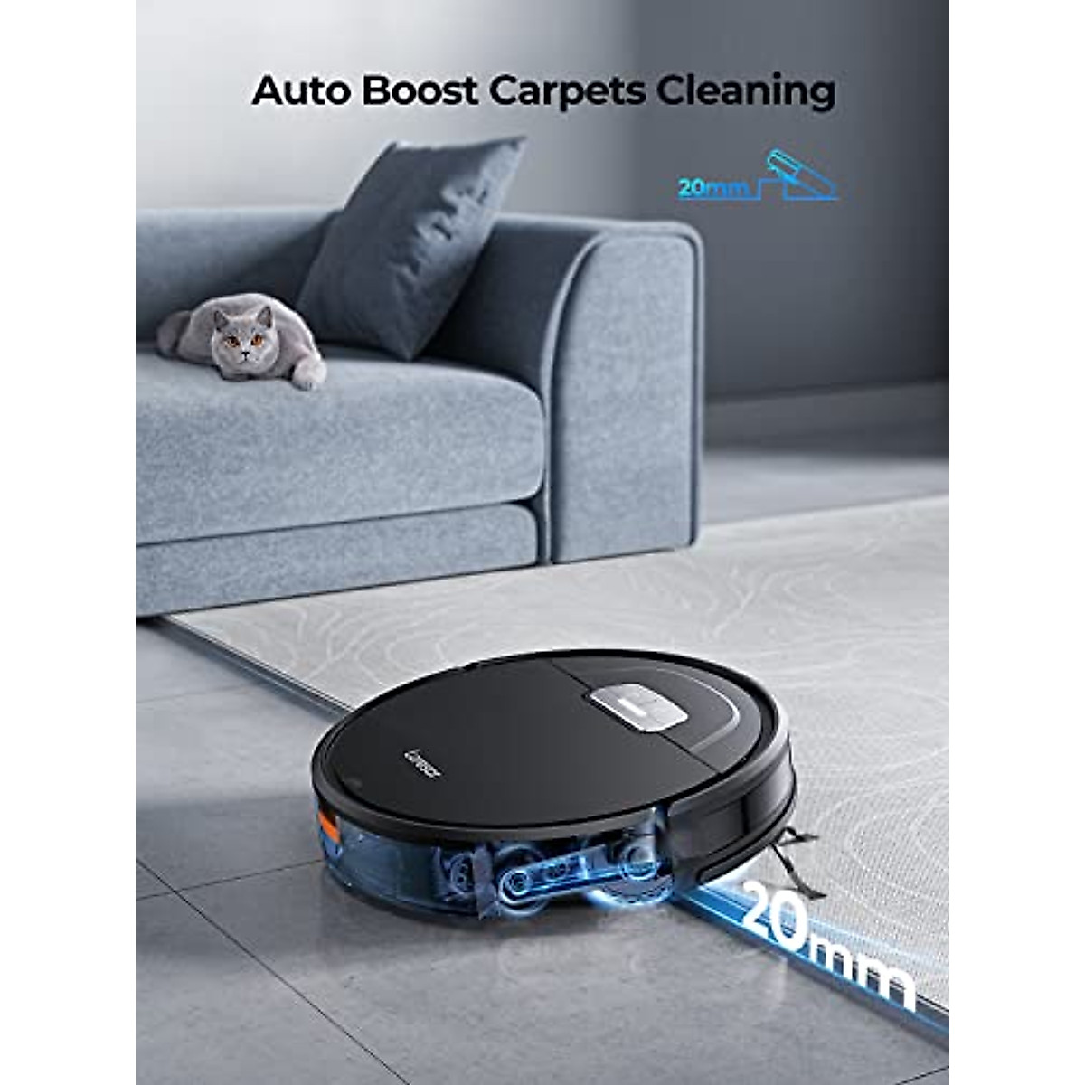 Laresar Robot Vacuums and Mop Combo, Max 4500Pa Suction, Evol 3 Robotic Vacuum Cleaner with Auto Carpet Boost, Self-Charging, App&Remote&Voice Control, Super-Slim, Ideal for Pet Hair and Carpets