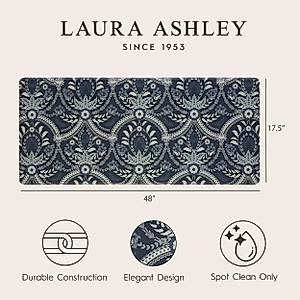 Laura Ashley – Anti-Fatigue Kitchen Mat | Almeida Floral Design | Stain, Water & Fade Resistant | Cooking & Standing Relief | Non-Slip Backing | Measures 17.5” x 48”| Dark Blue Almeida