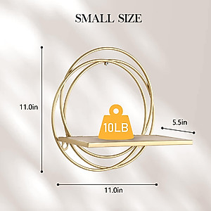 Oakrain Small Floating Shelves Set of 2, Wall Mounted Hanging Shelf with Gold Metal and Wood, Round Wall Shelves for Storage, Living Room Decor, Bathroom, Kitchen, Bedroom, Office