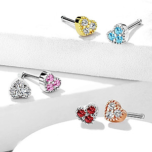 Amelia Fashion 20 Gauge CZ Set Heart Nose Bone Stud 316L Surgical Steel (Choose Color) (Red)