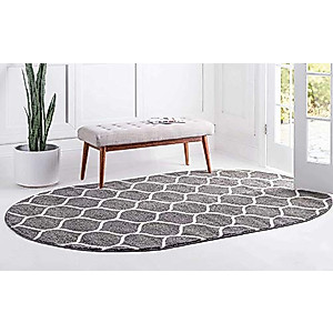 Unique Loom Trellis Frieze Collection Area Rug - Rounded (5' x 8' Oval, Dark Gray/ Ivory)