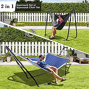SUNCREAT 2-in-1 Convertible Hammock and Stand, Stand Alone Hammock for Backyard, Patio, Garden, Patent Pending, Navy Blue