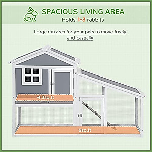 PawHut 59" Wooden Rabbit Hutch, 2 Tier Pet Playpen Bunny House Enclosure with Sunlight Panel Roof, Slide-Out Tray, and Ramp, for Rabbits and Small Animals, Grey