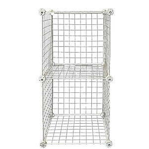 Allgonicer Wire Grid Storage Rack, Interlock Cubes, Patented Corner Connector, Sturdy and Heavy Duty, Floor-Stand or Wall-Hang, Best for Office Shop High School (2cubes, White)