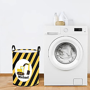 Personalized Laundry Basket Hamper,Truck Construction Machinery,Collapsible Storage Baskets with Handles for Kids Room,Clothes, Nursery Decor