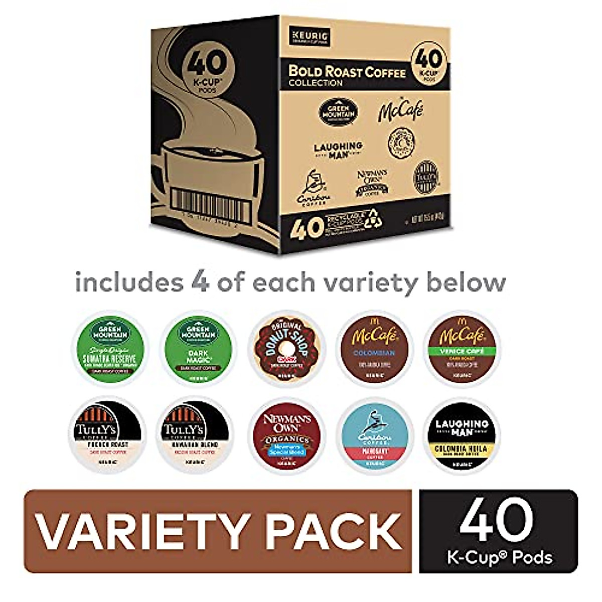 Keurig Bold Roast Coffee Collection, Single -Serve K-Cup Pods Variety Pack, 40 Count