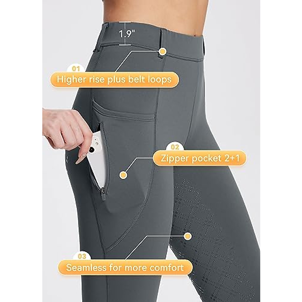 baleaf Women's Winter Riding Pants Full Seat Breeches Fleece Horse Equestrian Tights Horseback Leggings Pockets Grey M