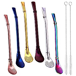 304 Stainless Steel Stirring Spoon Stirring Rod Milk Tea Filter Straw Spoon Stainless Steel Straw Suitable For Coffee Shops Restaurants Milk Tea Shops Family Dinners (6 Colors)