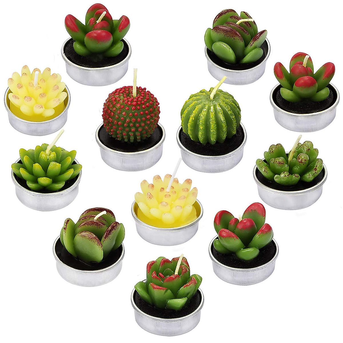 SCENTORINI Tealight Candles, 12 Pack Cactus Candles, Cute Tealight Candles for Christmas Decorations, Mini Delicate Candles, Unscented Candles Gift for Birthday Party Wedding Home Decor