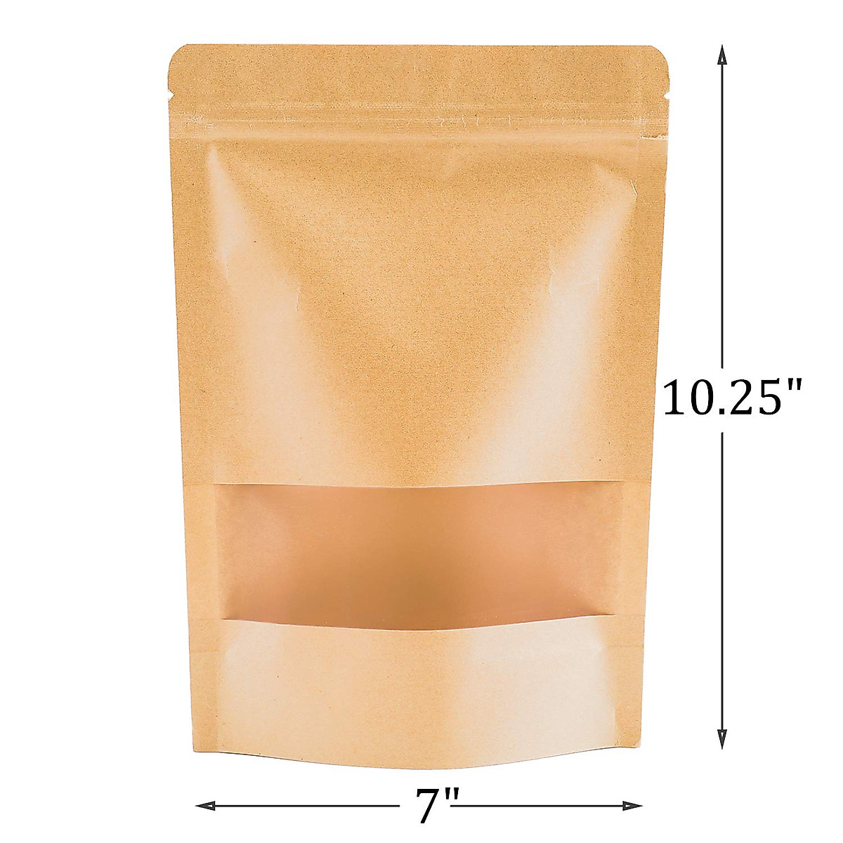 Kingrol 100 Count 7 x 10.25 Inch Kraft Paper Bags with Resealable Lock Seal Zipper &Transparent Window, Stand Up Food Bags