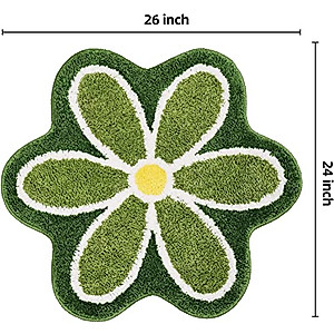 TRUEDAYS Green Flower Bath Mat for Bathroom Floor, Small Anti Slip Water Absorption Bath Rug, Ultra Soft and Fluffy Bathroom Rug, Fun Decorative Machine Washable Bathroom Mat