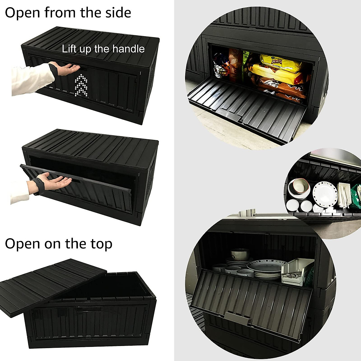 livinbox 45L Stackable Foldable bins for storage, Collapsible Storage Bins w/lids Side-Open Door, Home Office Bedroom Living Room Comic Books, Black, FB-6432S-BK