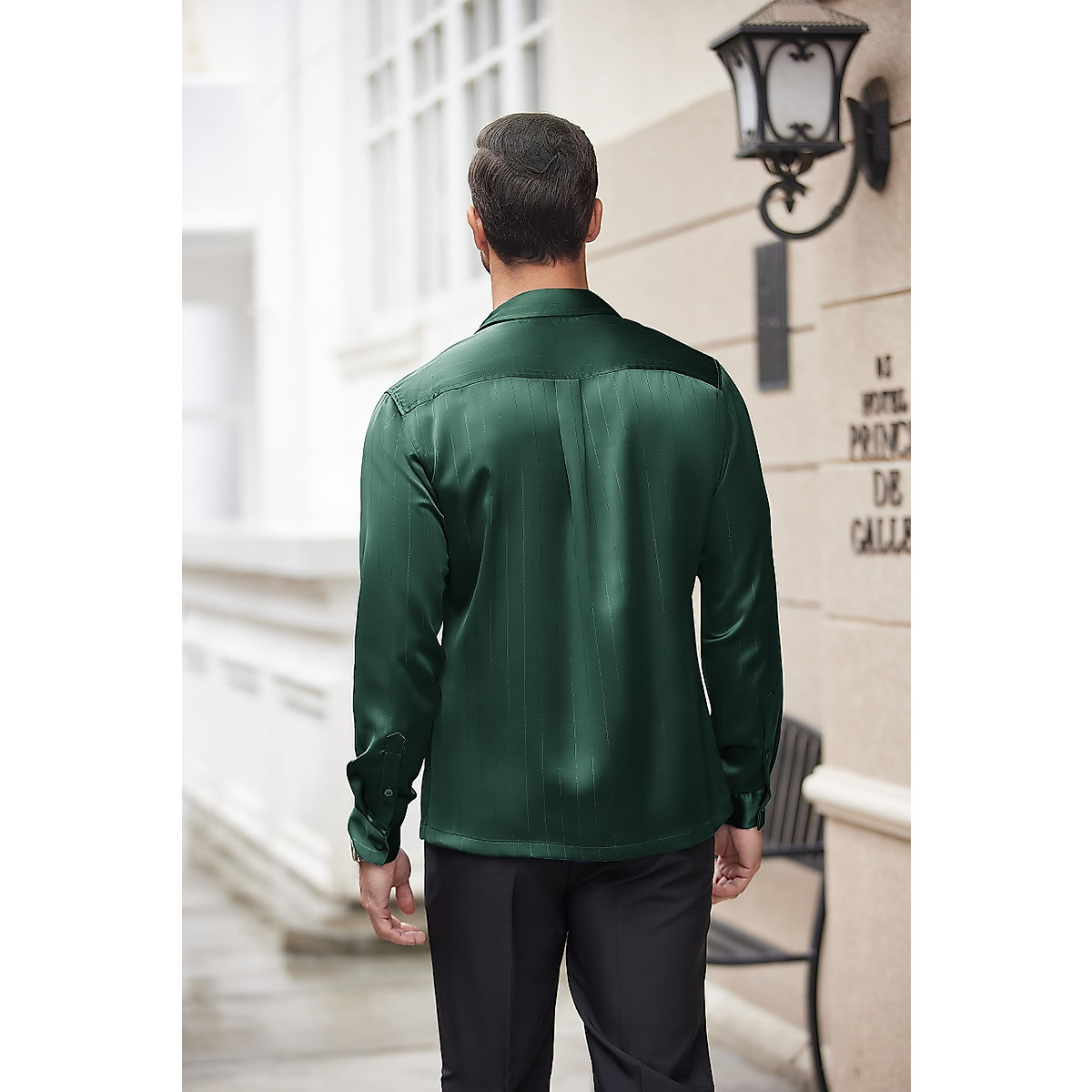 COOFANDY Men's Silk Satin Dress Shirts Luxury Long Sleeve Shirt Shiny Button Up Shirts (Army Green, X-Large)